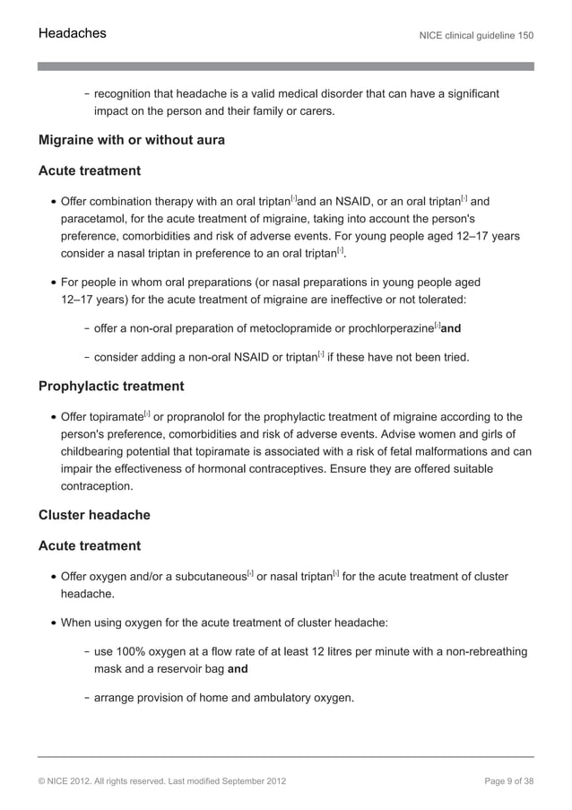 Nice headaches diagnosis and management of headaches in young people ...