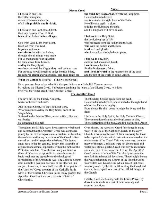 Nicene Creed and Apostle's Creed | PDF | Christianity | Religion ...