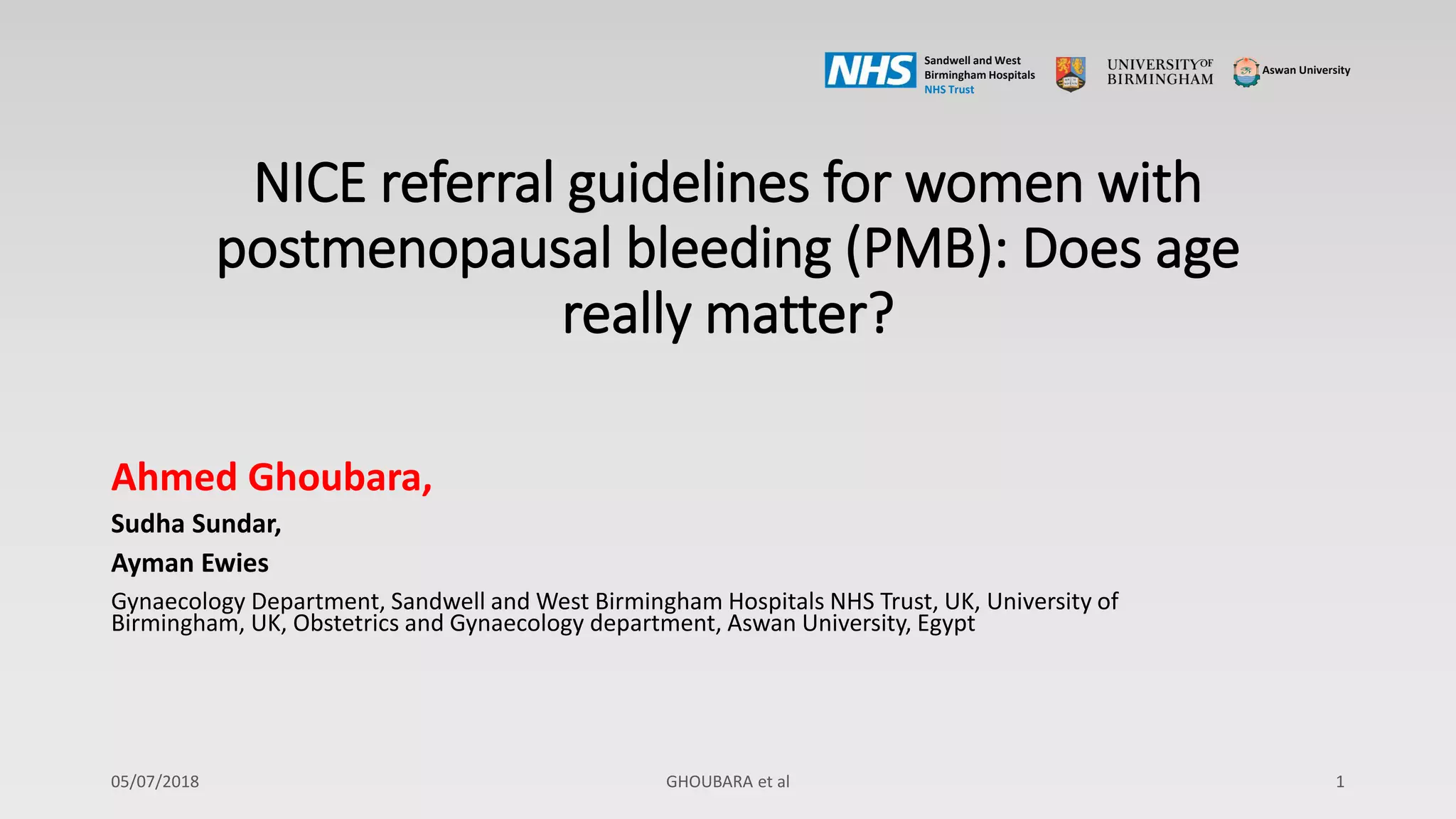 Nice referral guidelines for women with postmenopausal bleeding | PPTX