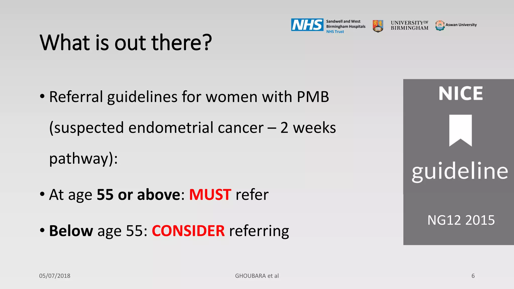 Nice referral guidelines for women with postmenopausal bleeding | PPTX