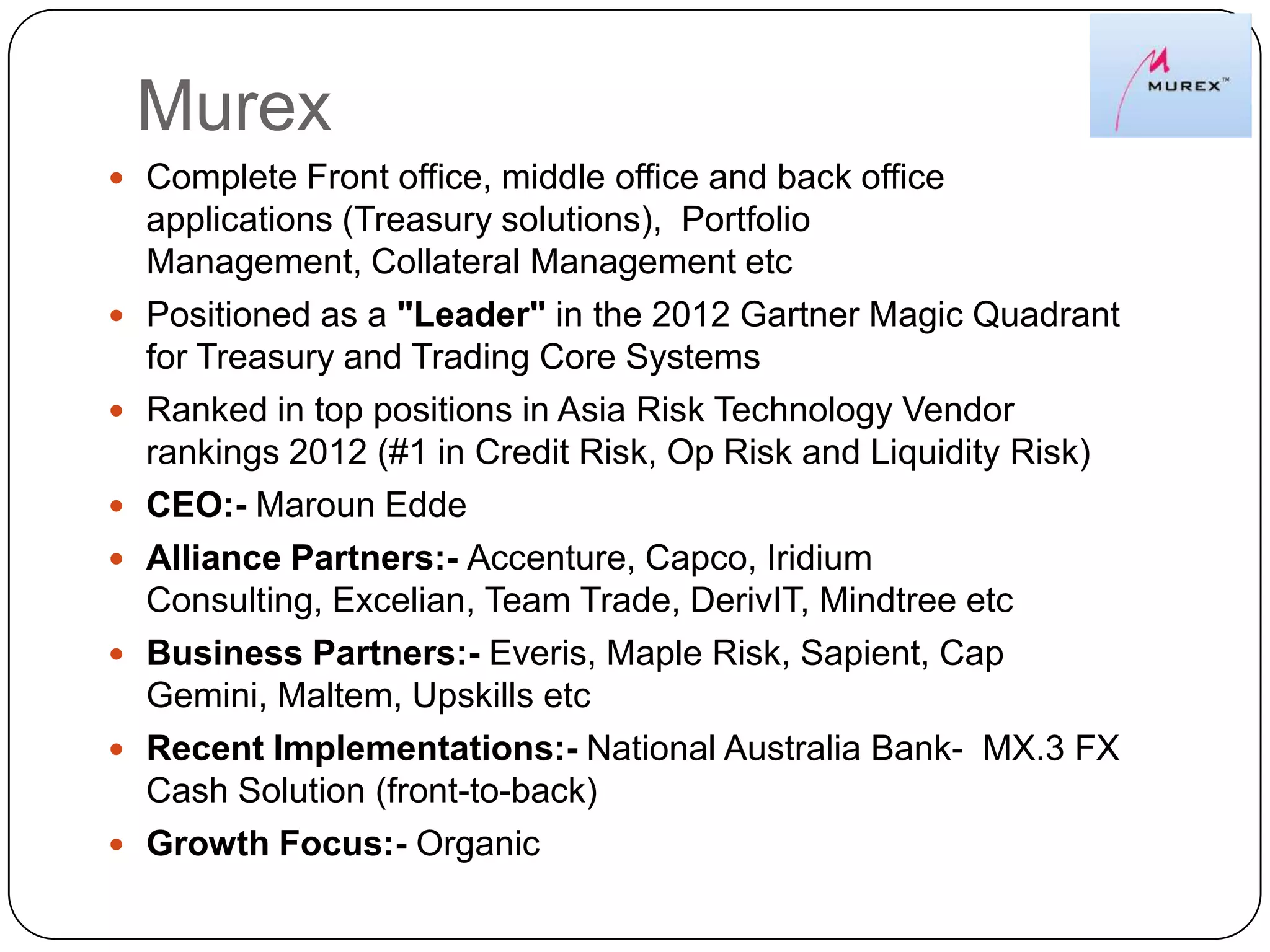 Niche financial software vendor profiles | PPTX