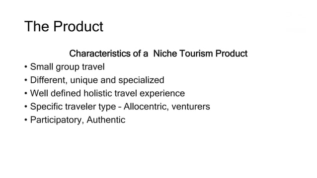 Niche Tourism - Class Six -Tourism Product-1.pptx | Marketing and ...