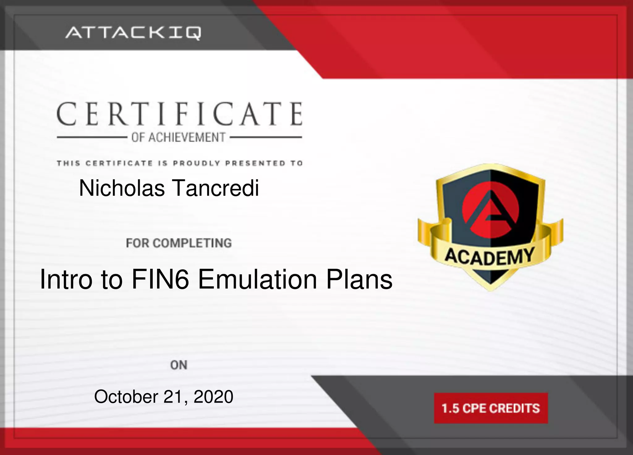 Intro to FIN6 Emulation Plans certificate | PDF