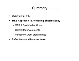 TfL's Approach to Developing a Sustainable Transport System | PPT