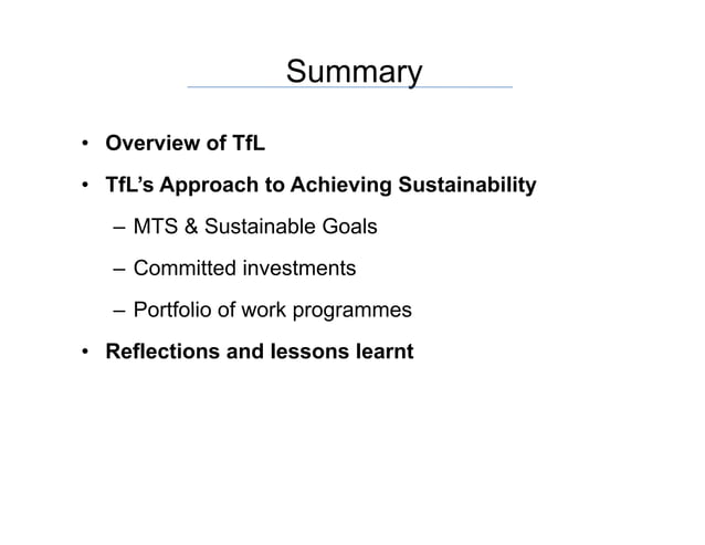 TfL's Approach to Developing a Sustainable Transport System | PPT