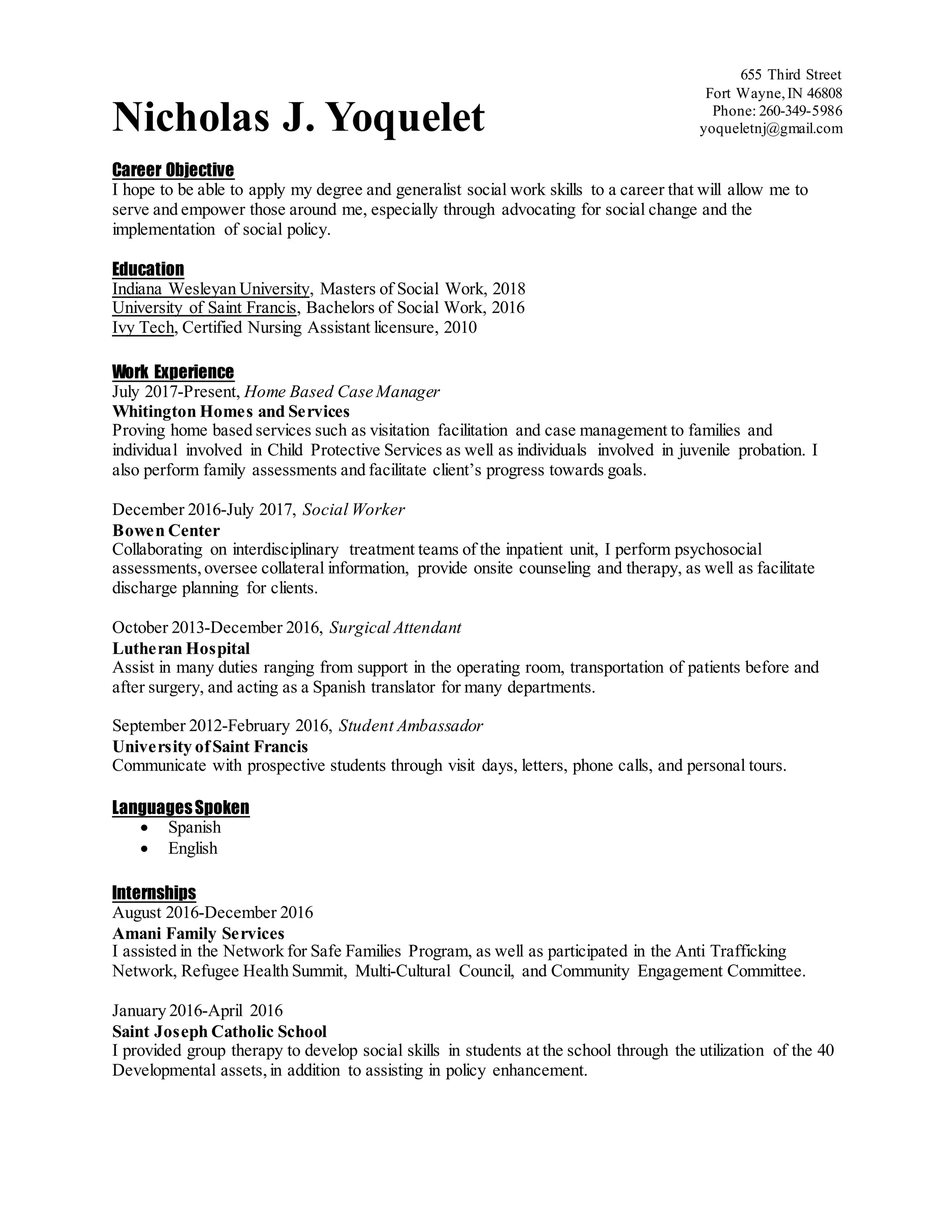 Nicholas J Yoquelet Resume | DOCX