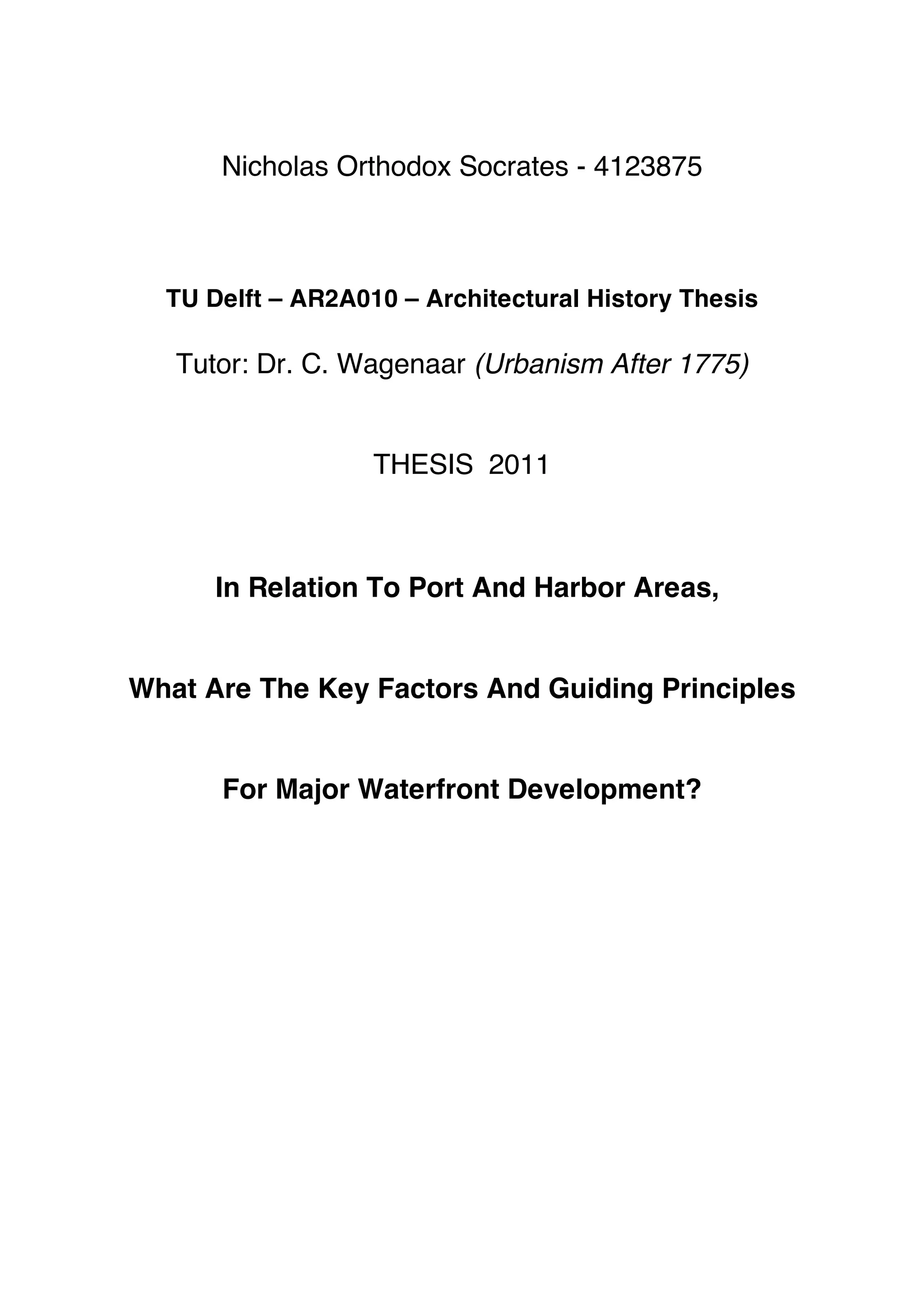 Waterfront Development Principles - TU Delft Thesis 2011 | PDF