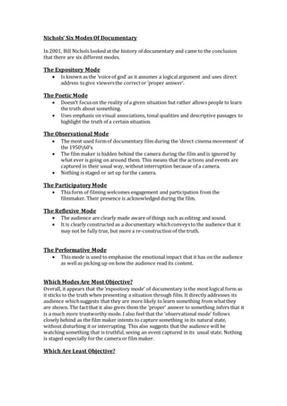 Nichols’ six modes of documentary | DOCX