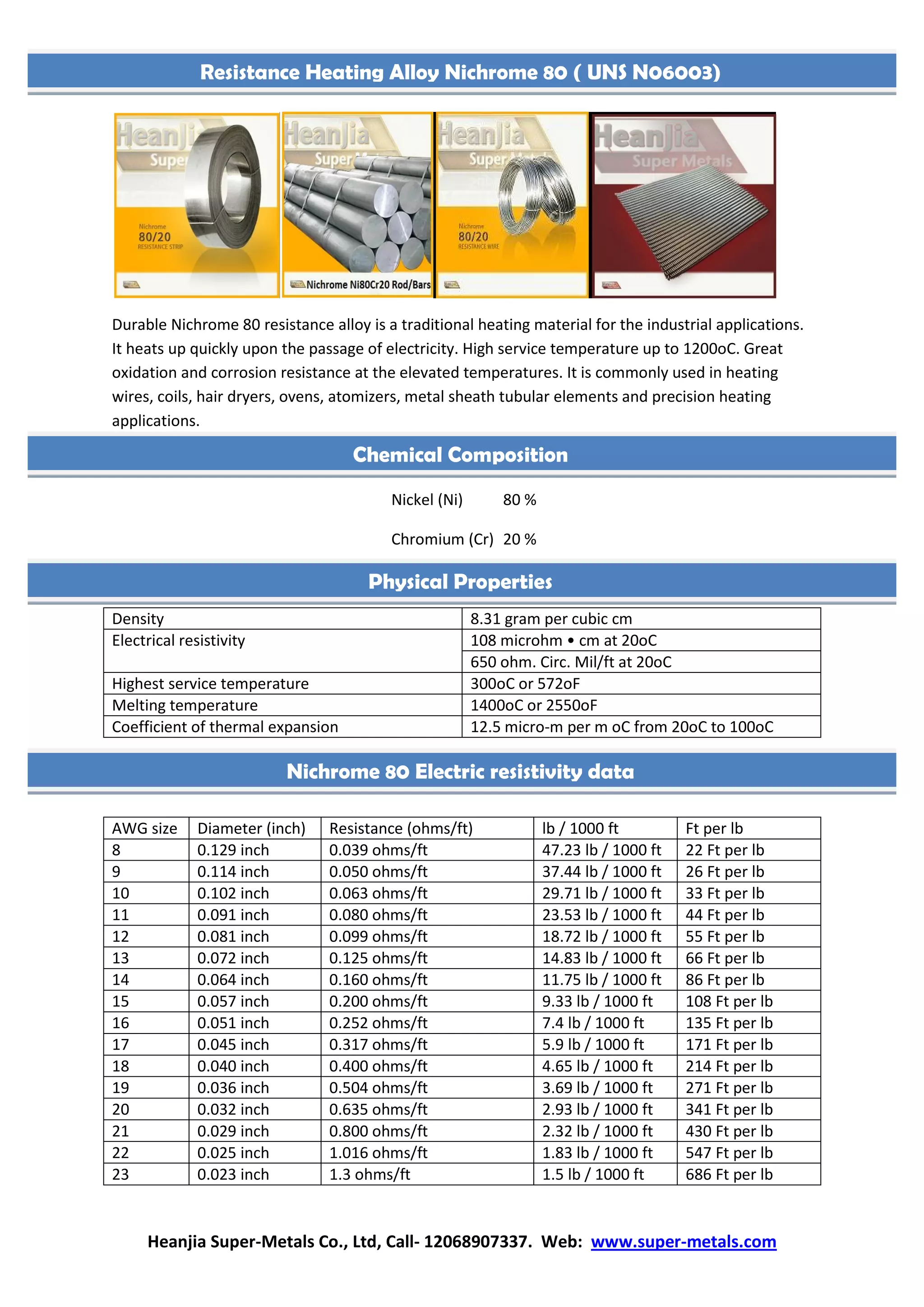 Nichrome 80 Heating Alloys | PDF