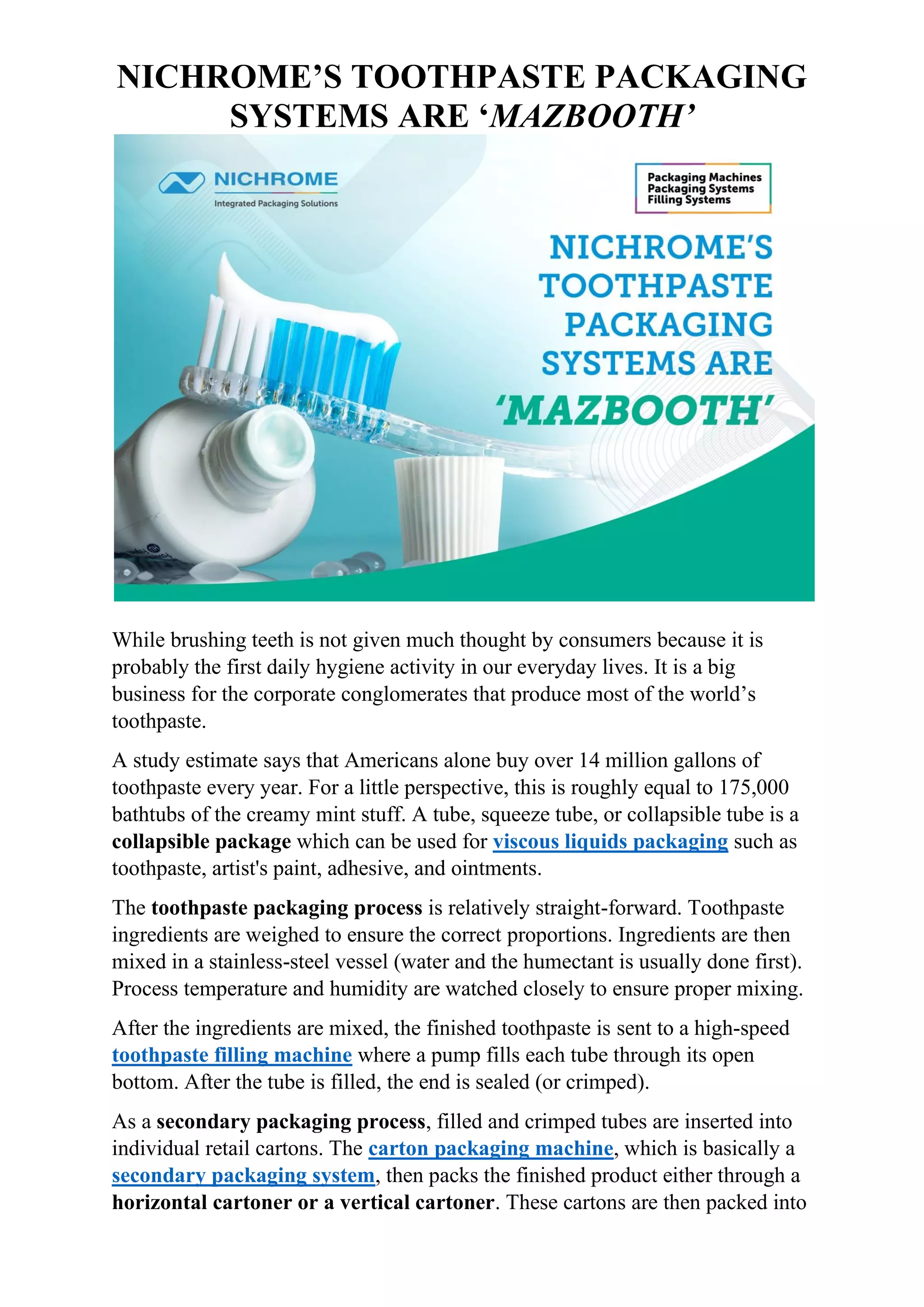 NICHROME’S TOOTHPASTE PACKAGING SYSTEMS ARE ‘MAZBOOTH’.pdf | Oral care ...