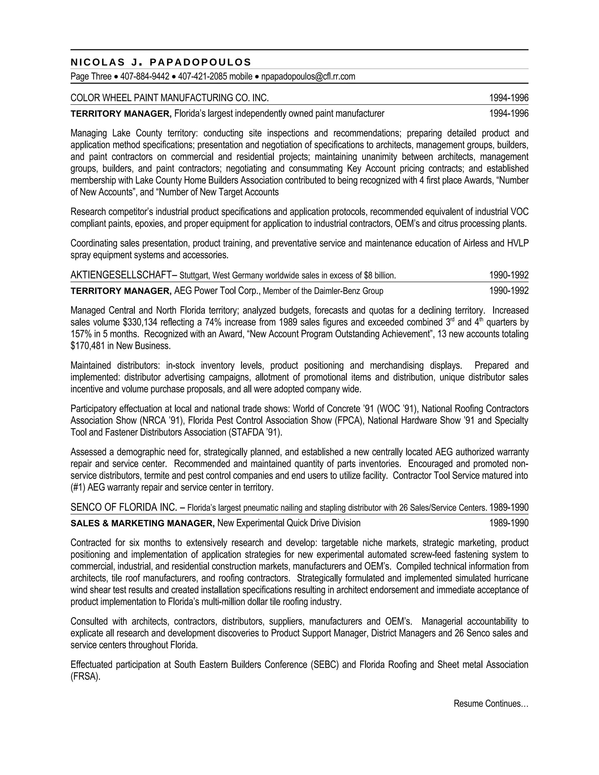 Nick,s Resume 2009 | DOC