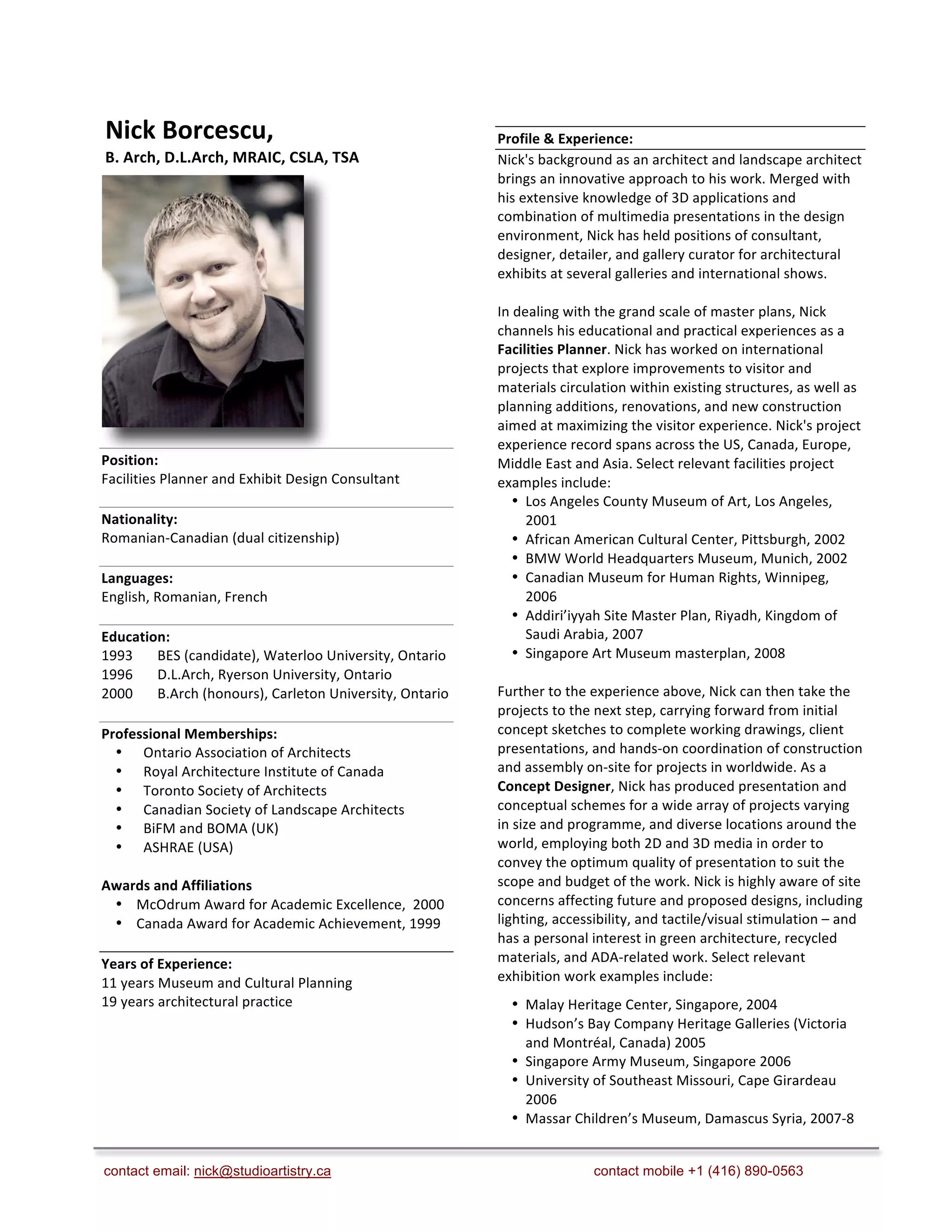 Nick Borcescu Cv 1pg Mar2011 | PDF