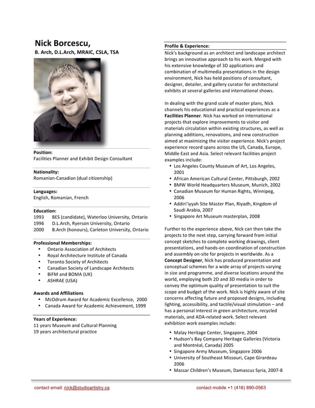 Nick Borcescu Cv 1pg Mar2011 | PDF
