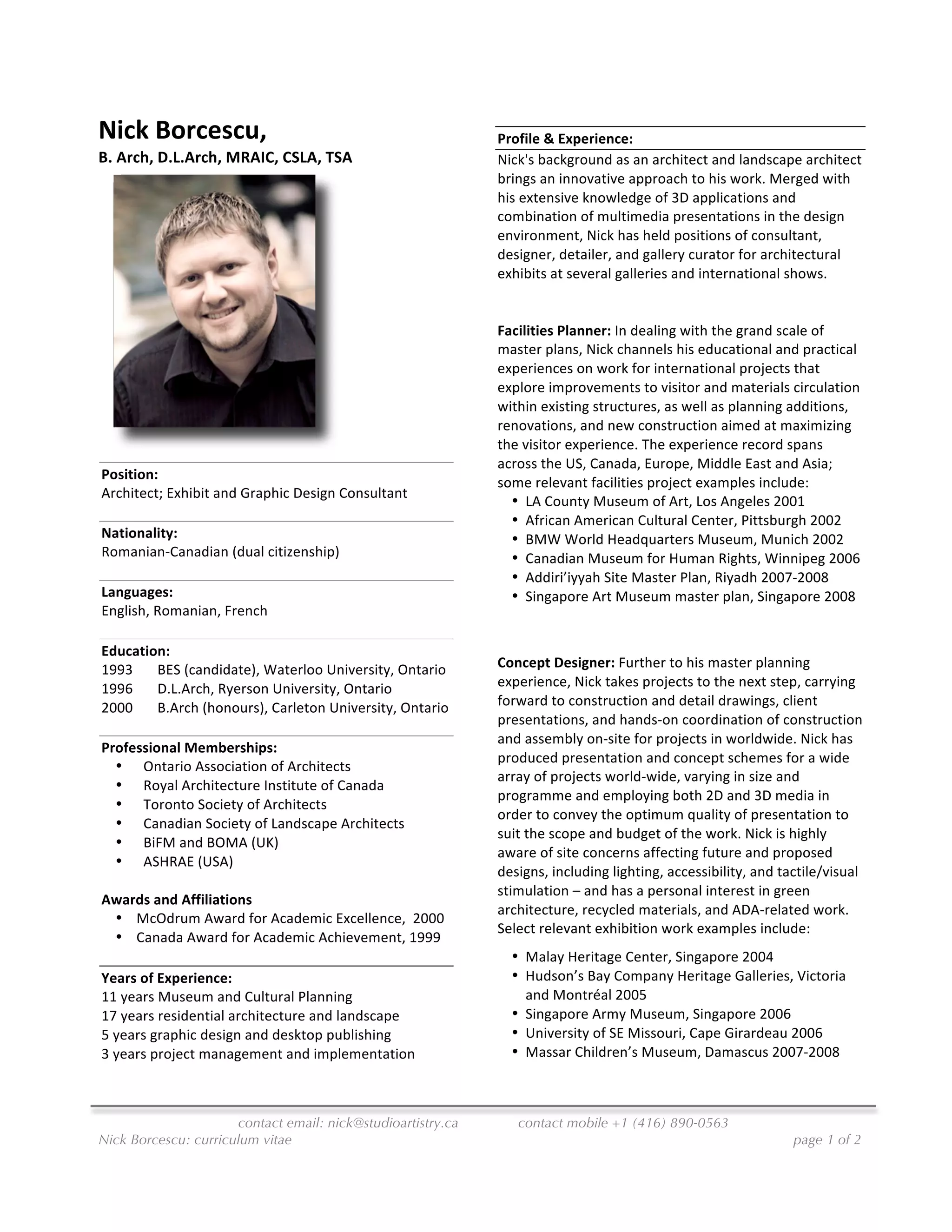 Nick Borcescu Cv 2pg May2011 | PDF