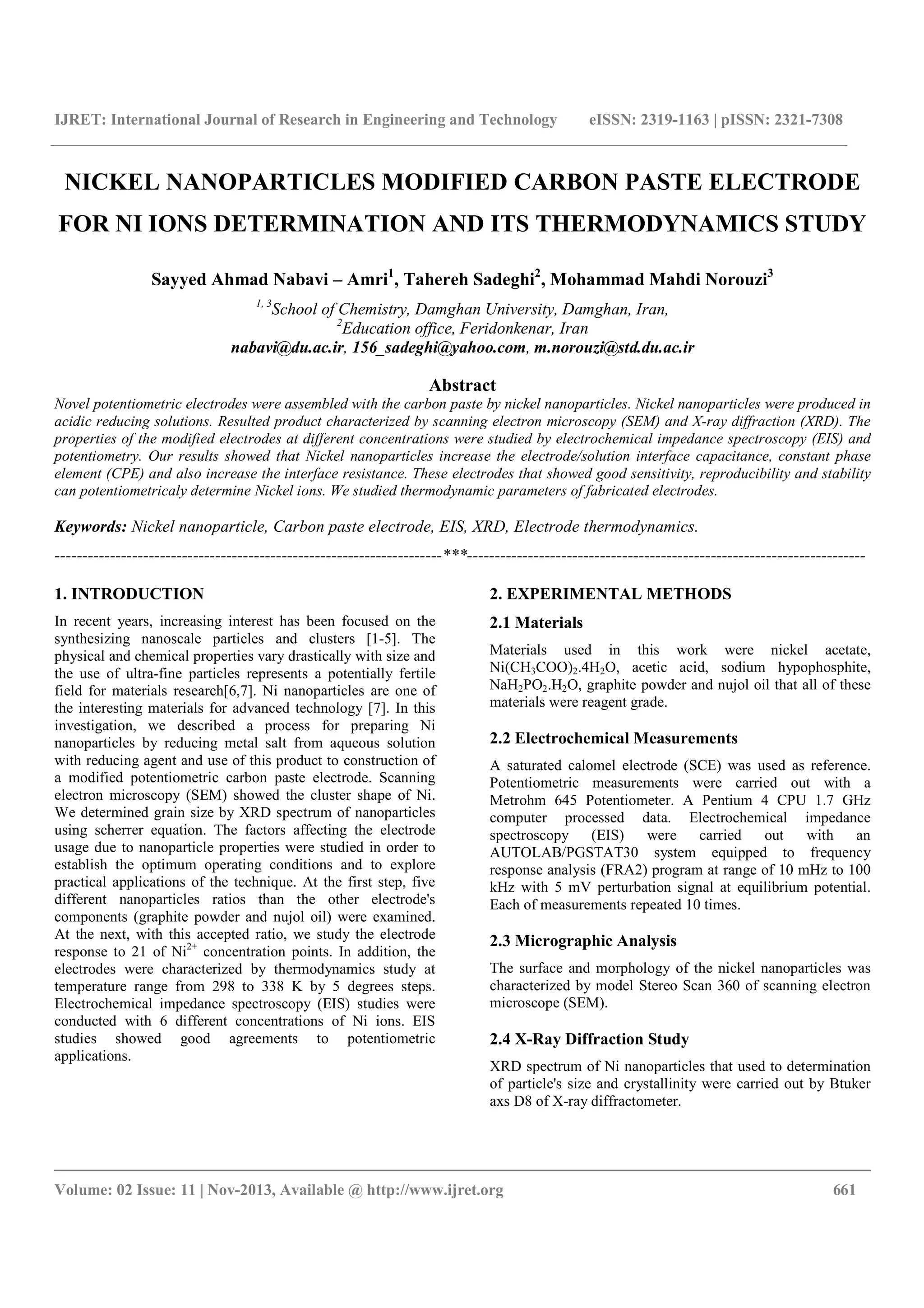 Nickel nanoparticles modified carbon paste electrode | PDF