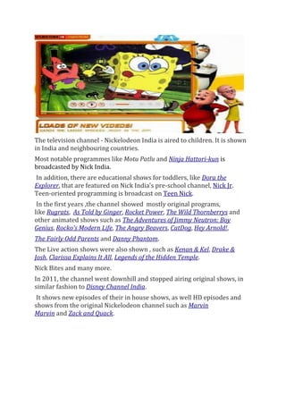 NICKELODEON INDIA CHILDREN’S ANIMATION CHANNEL | PDF