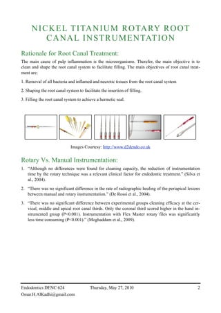 Nickel Titanium Rotary Root Canal Instrumentation | PDF