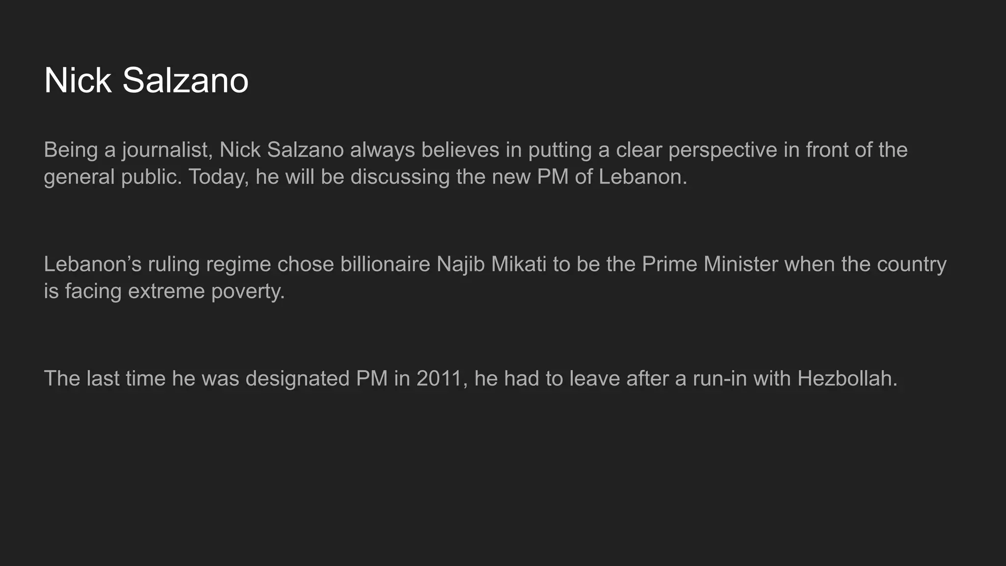 Nick salzano explains all you need to know about najib mikati, new pm of lebanon | PPT