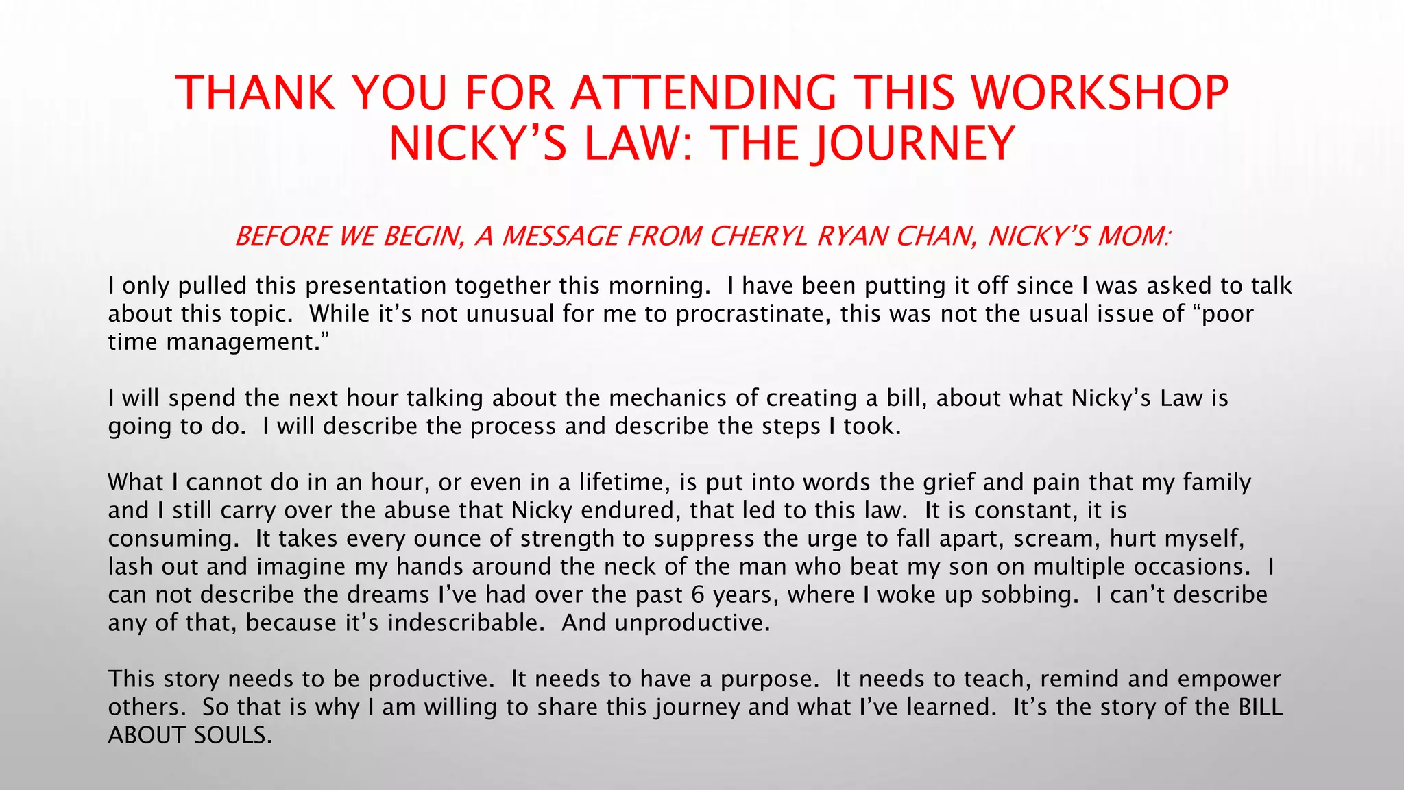 Nicky's Law: the Journey from Tragedy to Triumph | PPTX