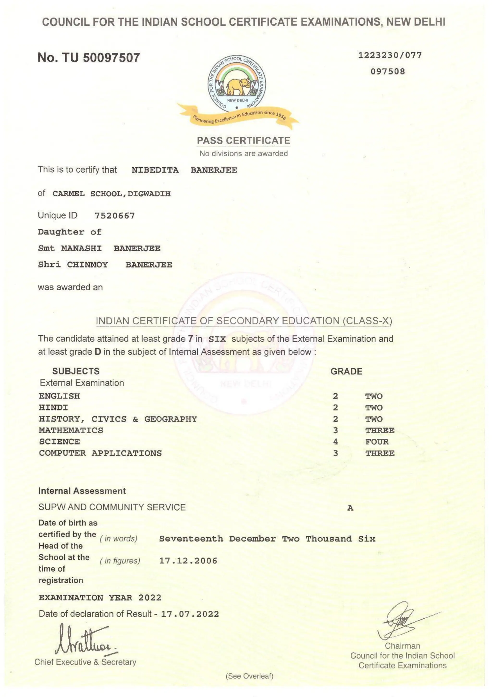 NI_CLASSXCERTIFICATE CLASS XII ICSE BOARD MARKSHEET | PDF