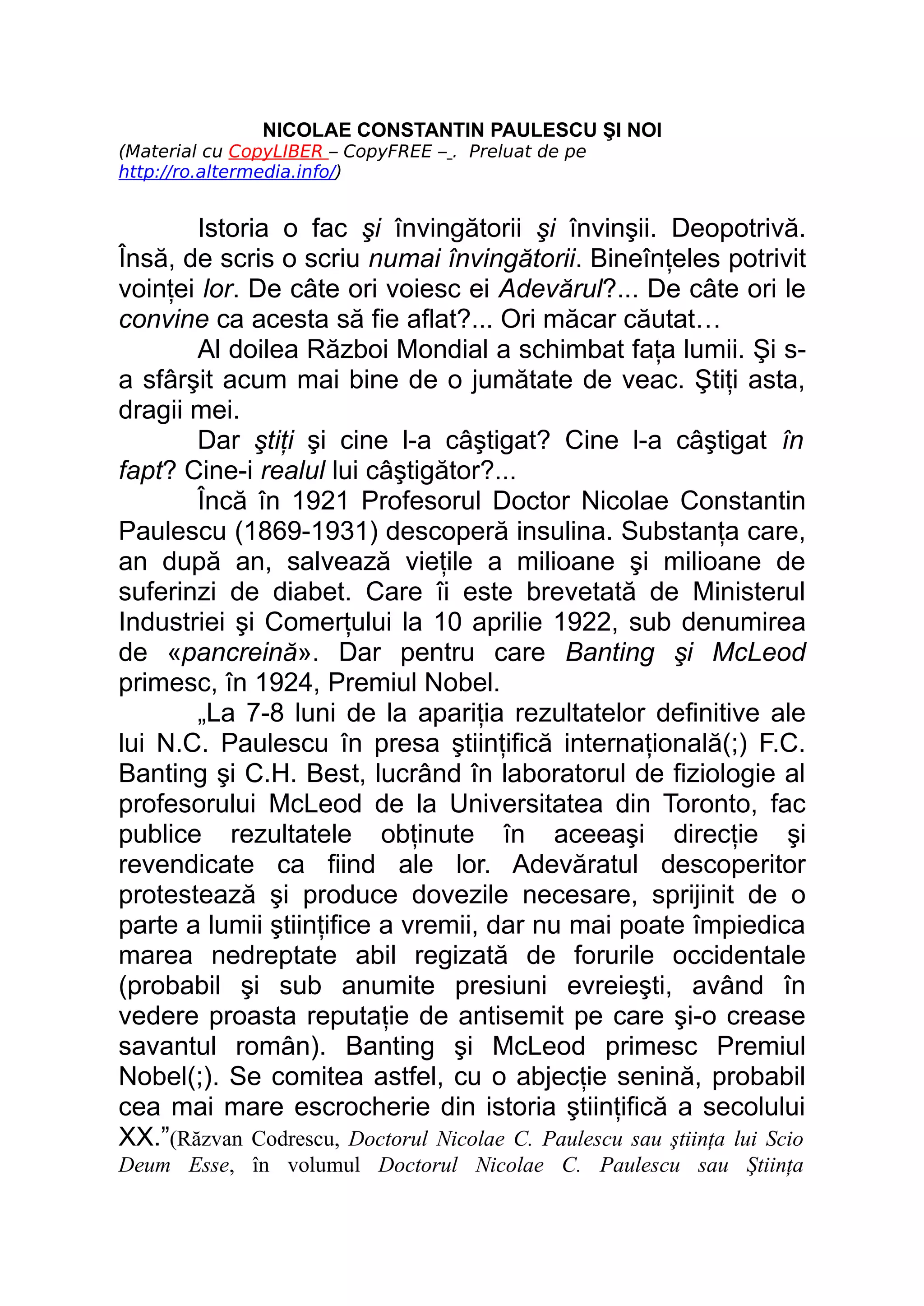 NICOLAE CONSTANTIN PAULESCU SI NOI | PDF