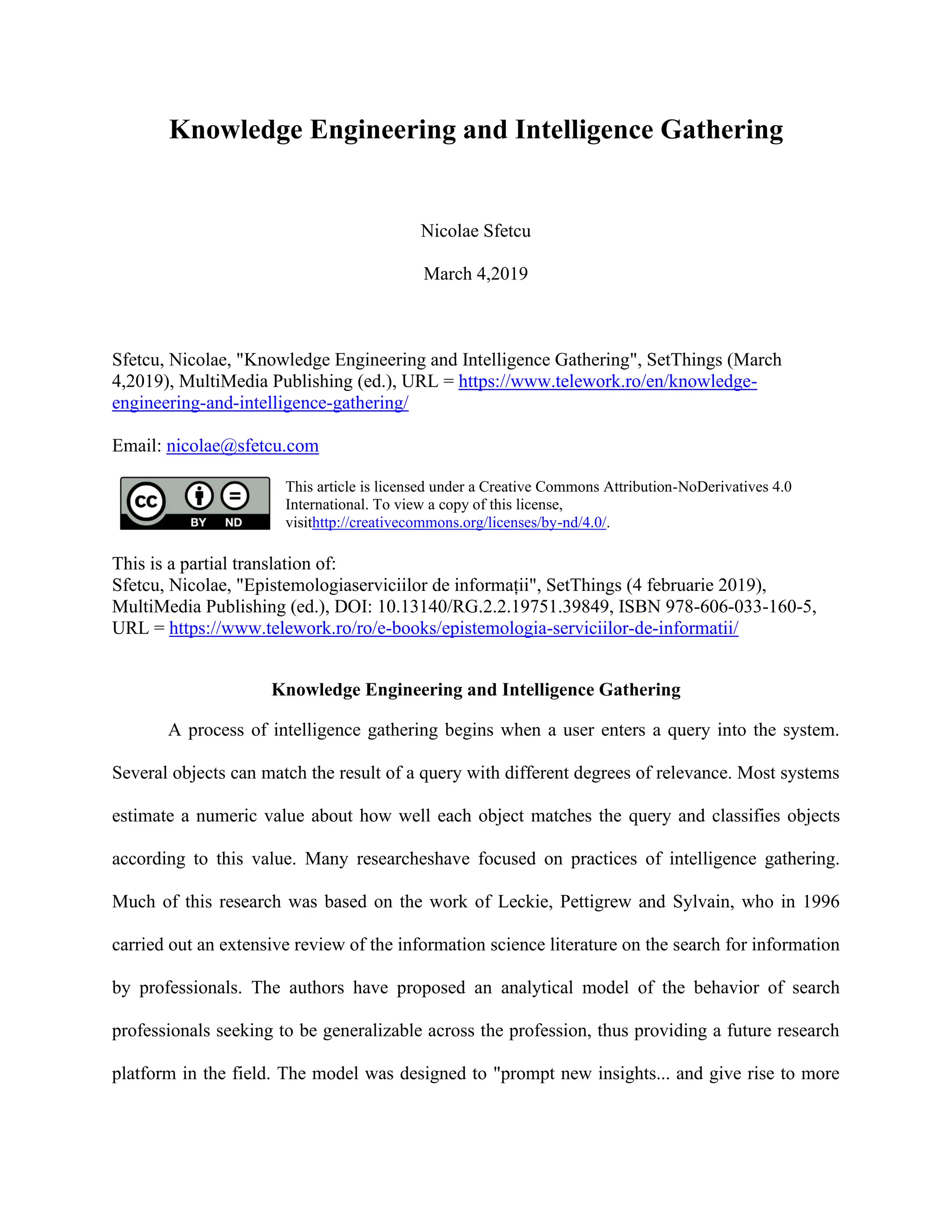 Knowledge Engineering and Intelligence Gathering | PDF