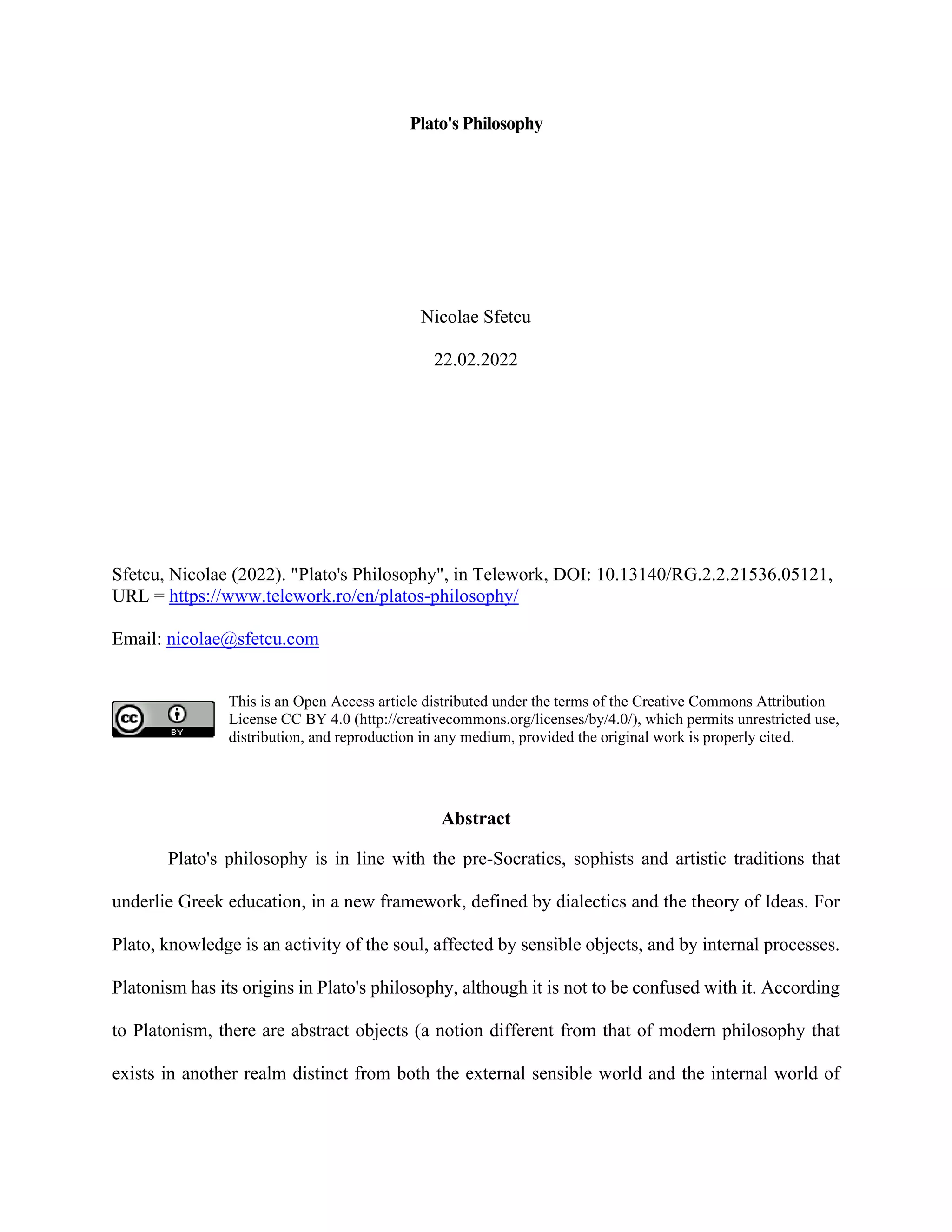 Plato's Philosophy | PDF