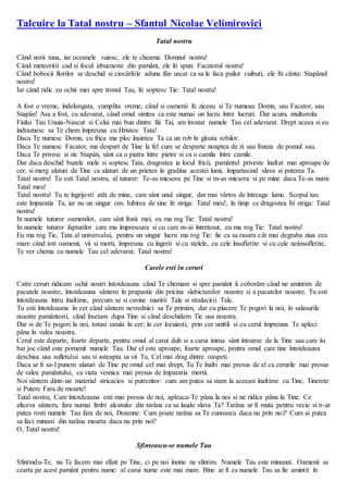 Nicolae velimirovici talcuire la tatal nostru | DOC