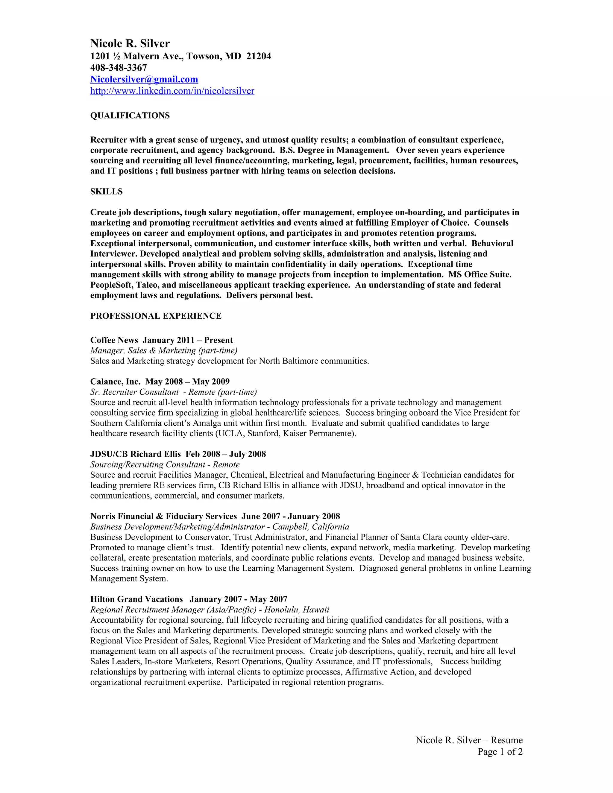 Nicole R Silver 2011 Resume | DOC