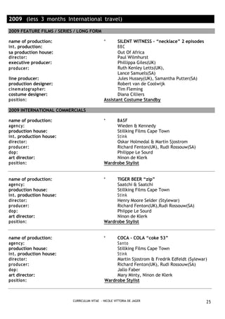 Nicole Vittoria de Jager - Photography and Film CV - 1998 to current | PDF