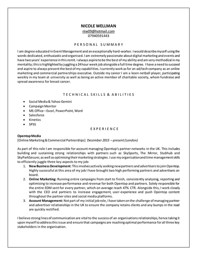 Nicole wellman cv | PDF