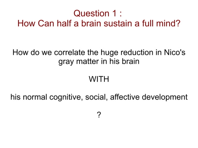 Re-thinking about the brain [based on the case of Nico-with half a ...