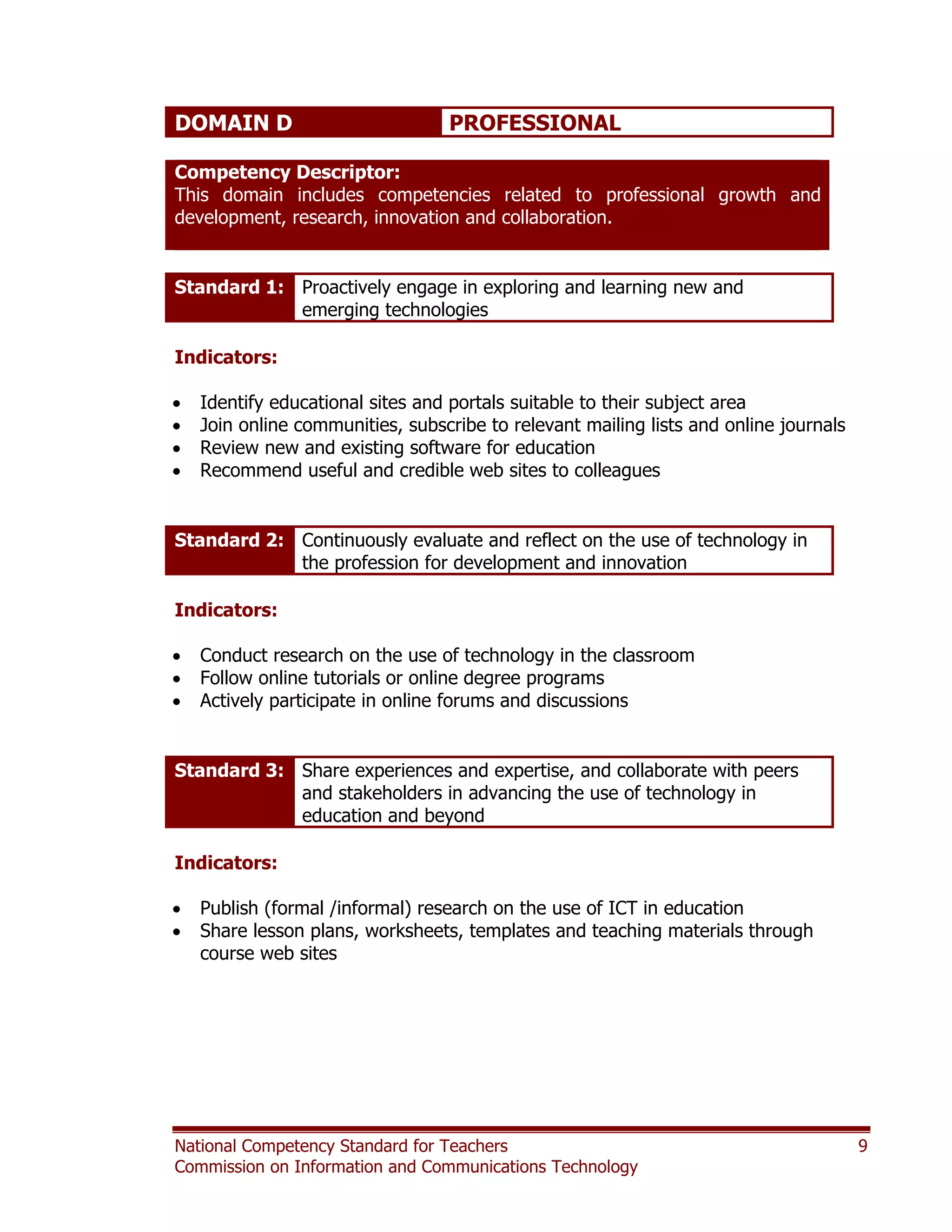 National ICT Competency Standards for Teachers | PDF