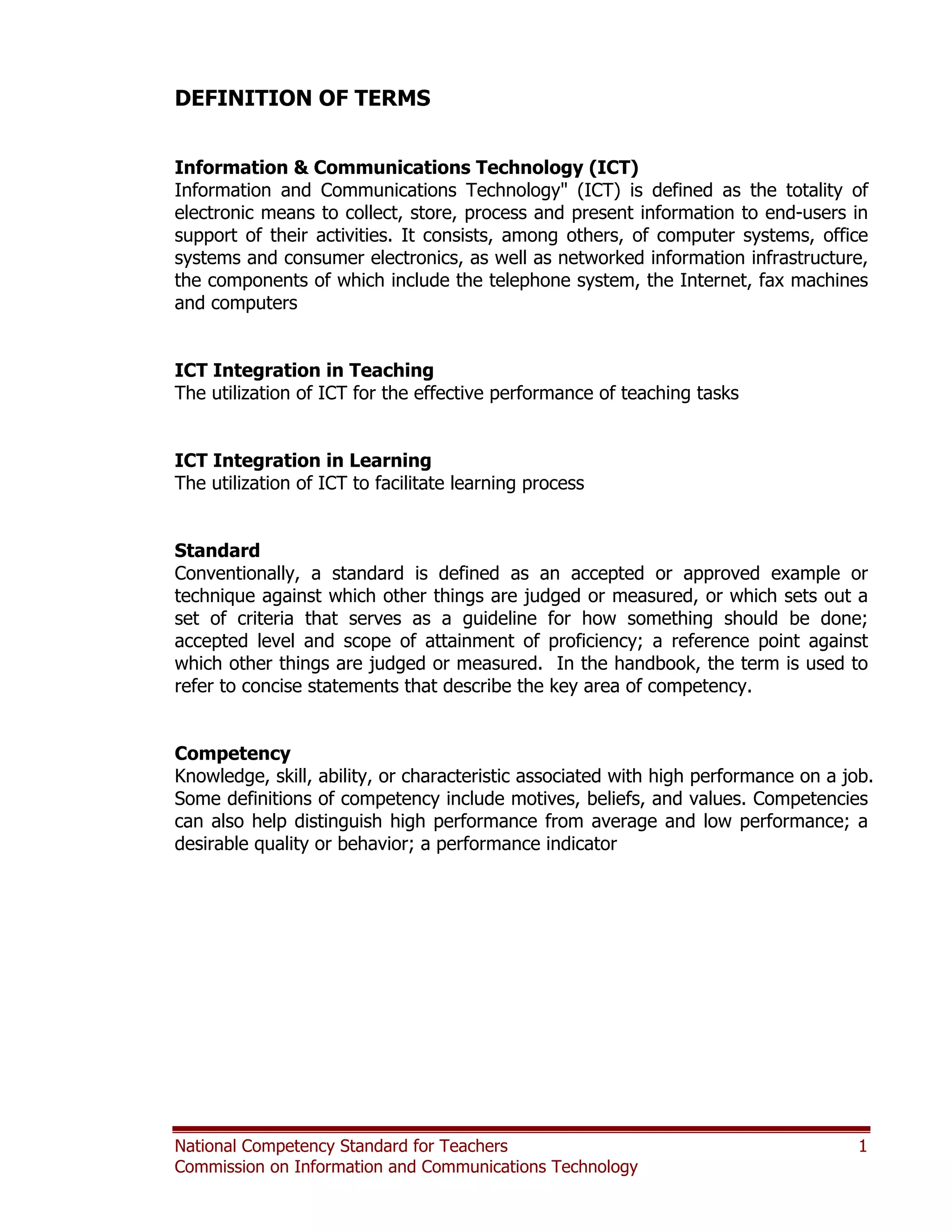 National ICT Competency Standards for Teachers | PDF