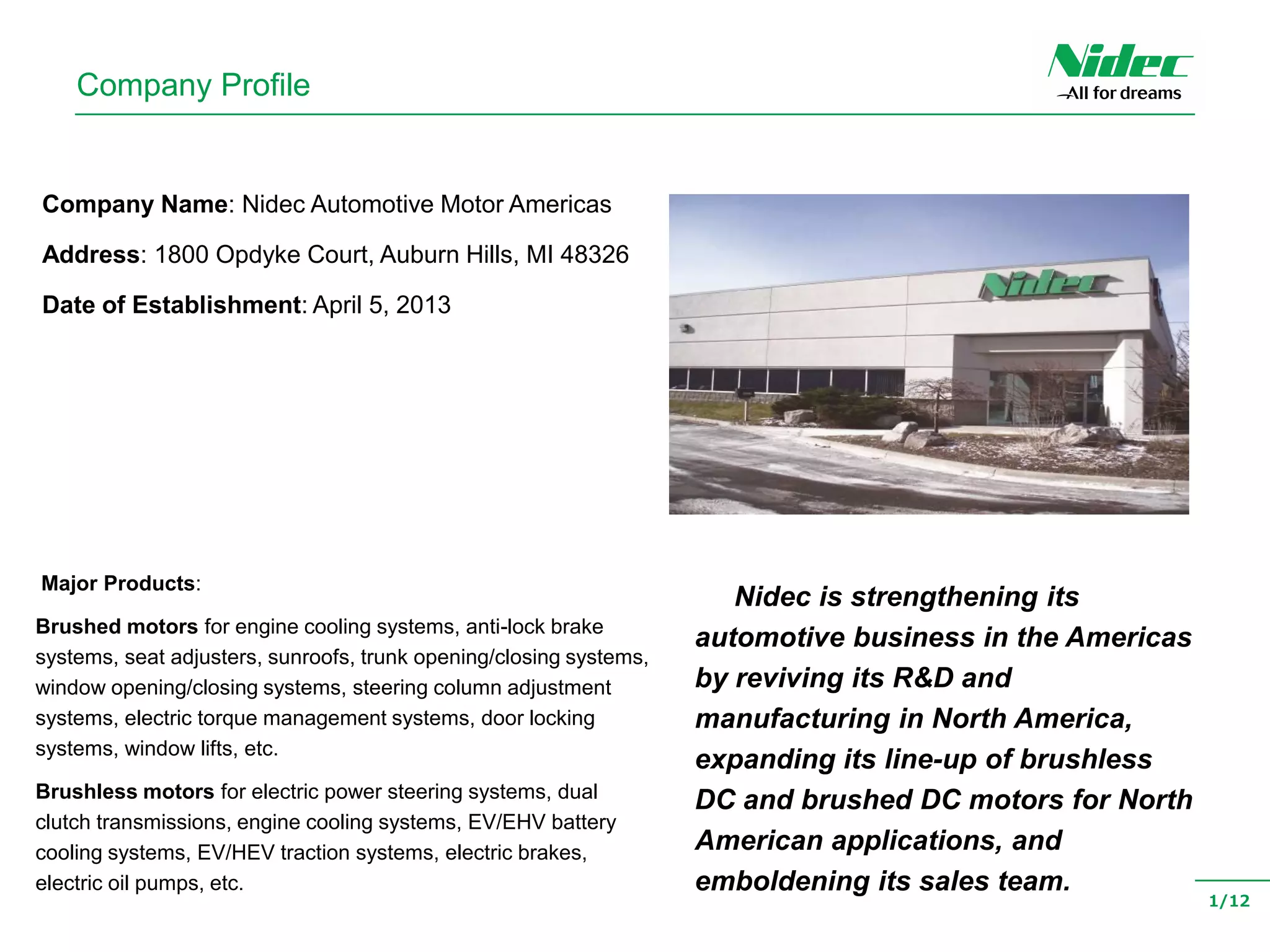 Nidec Automotive Motor Americas | PDF