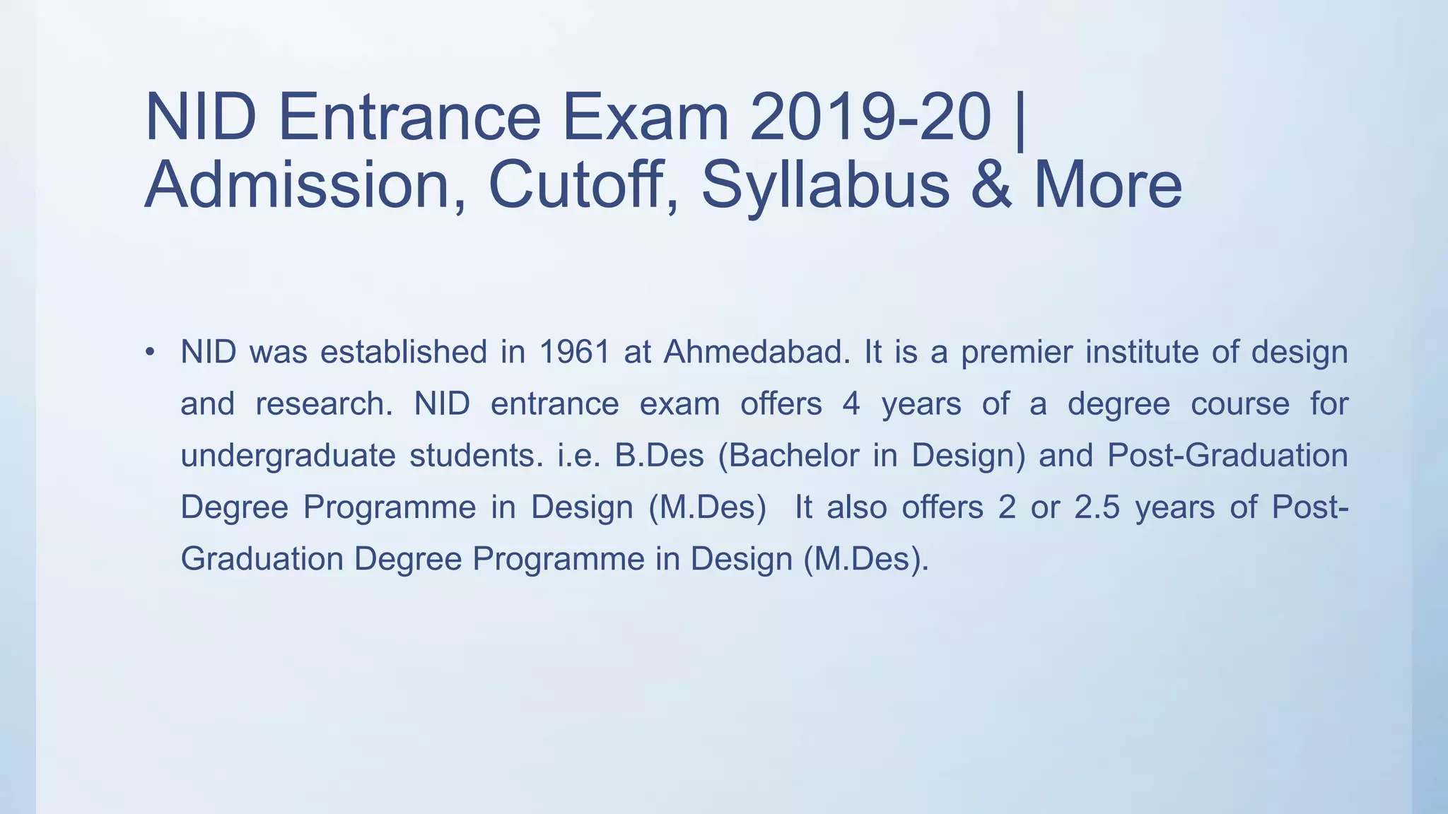 NID ENTRANCE EXAM 2019-20 | PPT