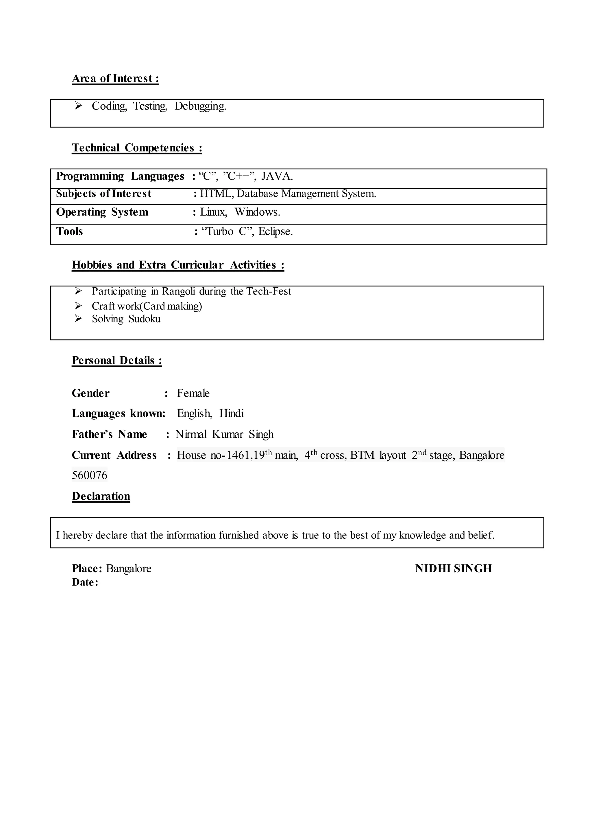 Nidhi singh resume | DOCX