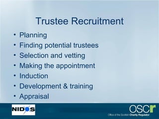 NIDOS/OSCR Governance workshop - Recruitment & Induction | PPT