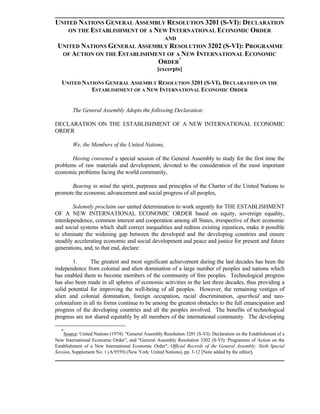 NEW INTERNATIONAL EEOCNOMIC ORDER - UN GENERAL ASSEMBLY RESOLUTIONS AND ...