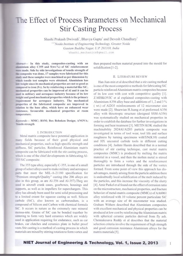The Effect Of Process Parameters On Mechanical Stir Casting Process | PDF