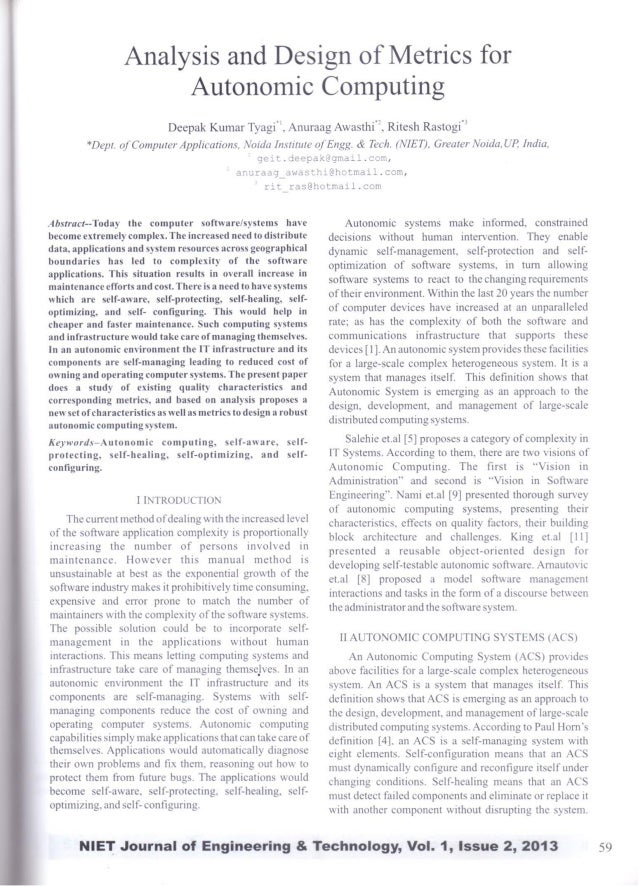Analysis And Design Of Metrics For Autonomic Computing Pdf