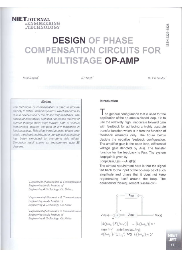 Design Of Phase Compensation Circuits For Multistage OP-AMP | PDF