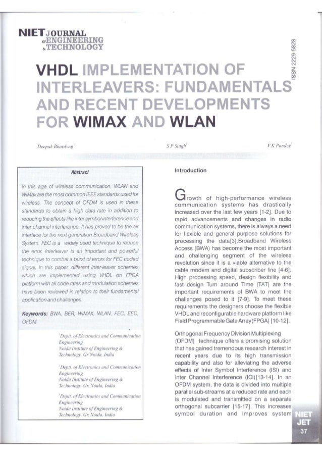 Vhdl Implementation Of Interleavers Fundamental And Recent Developments For Wimax And Wlan Pdf 