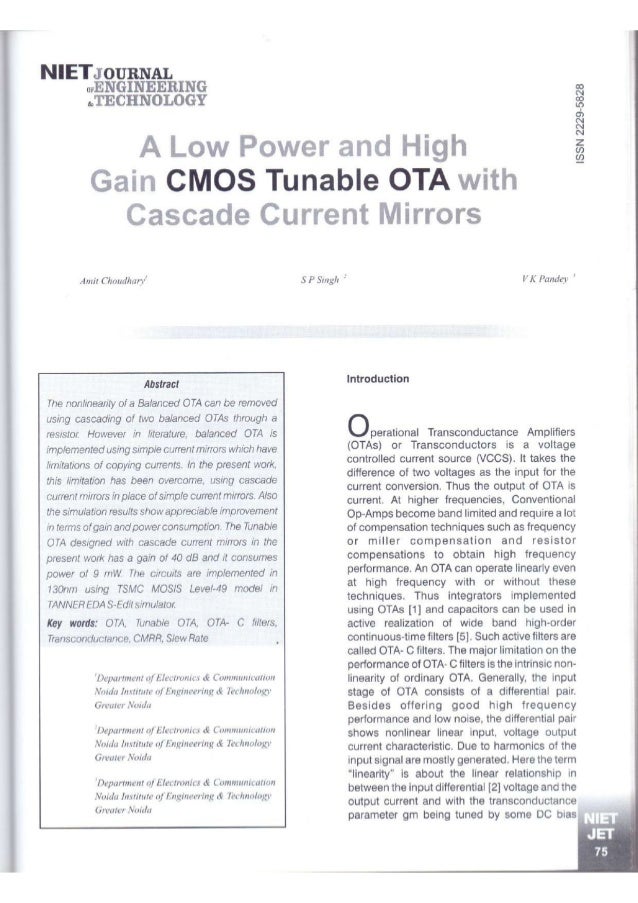 A Low Power And High Gain CMOS Tunable OTA With Cascade Current Mirrors ...