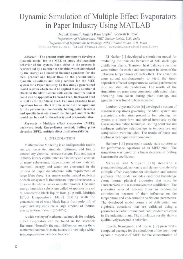 Dynamic Simulation Of Multiple Effect Evaporators In Paper Industry Using MATLAB | PDF
