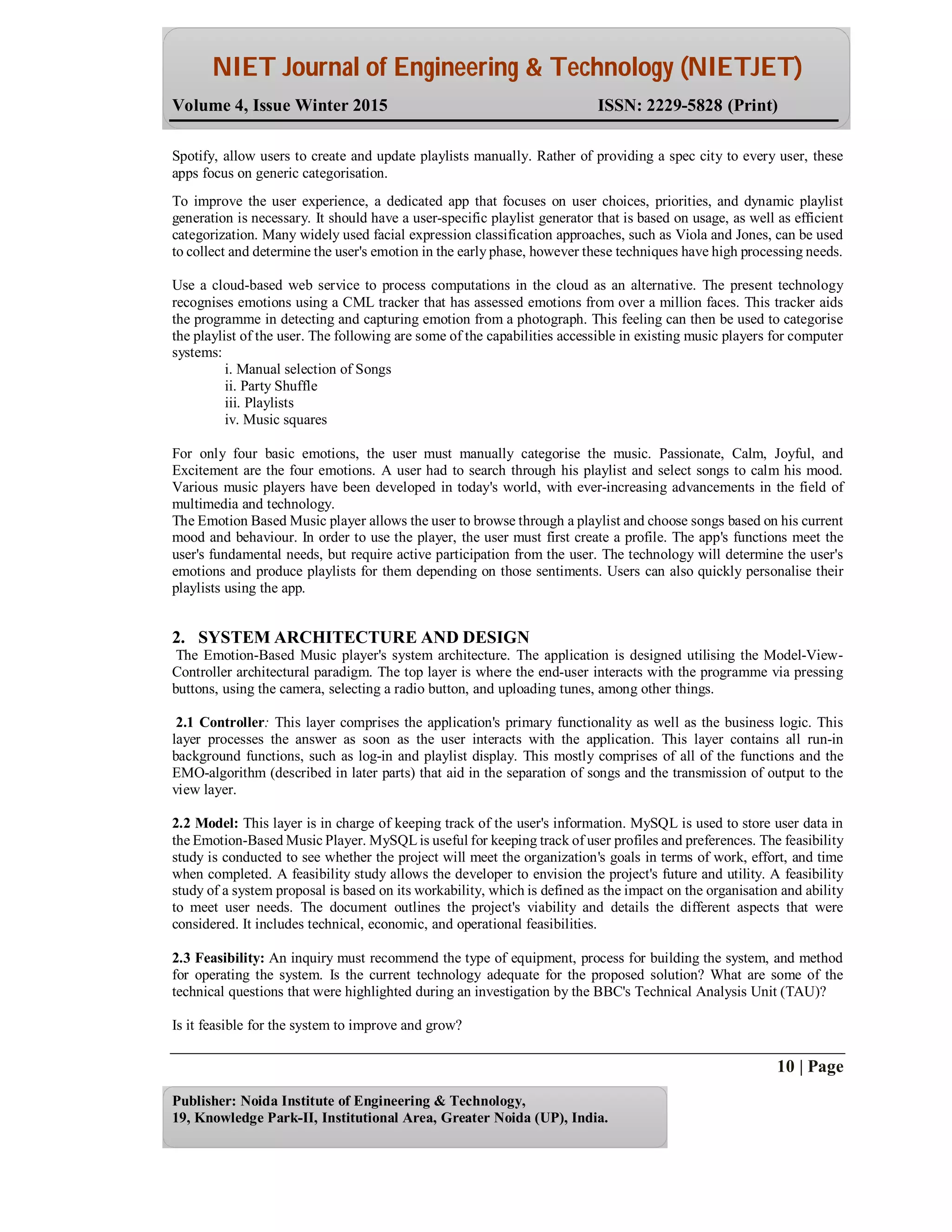 Study On An Emotion Based Music Player | PDF