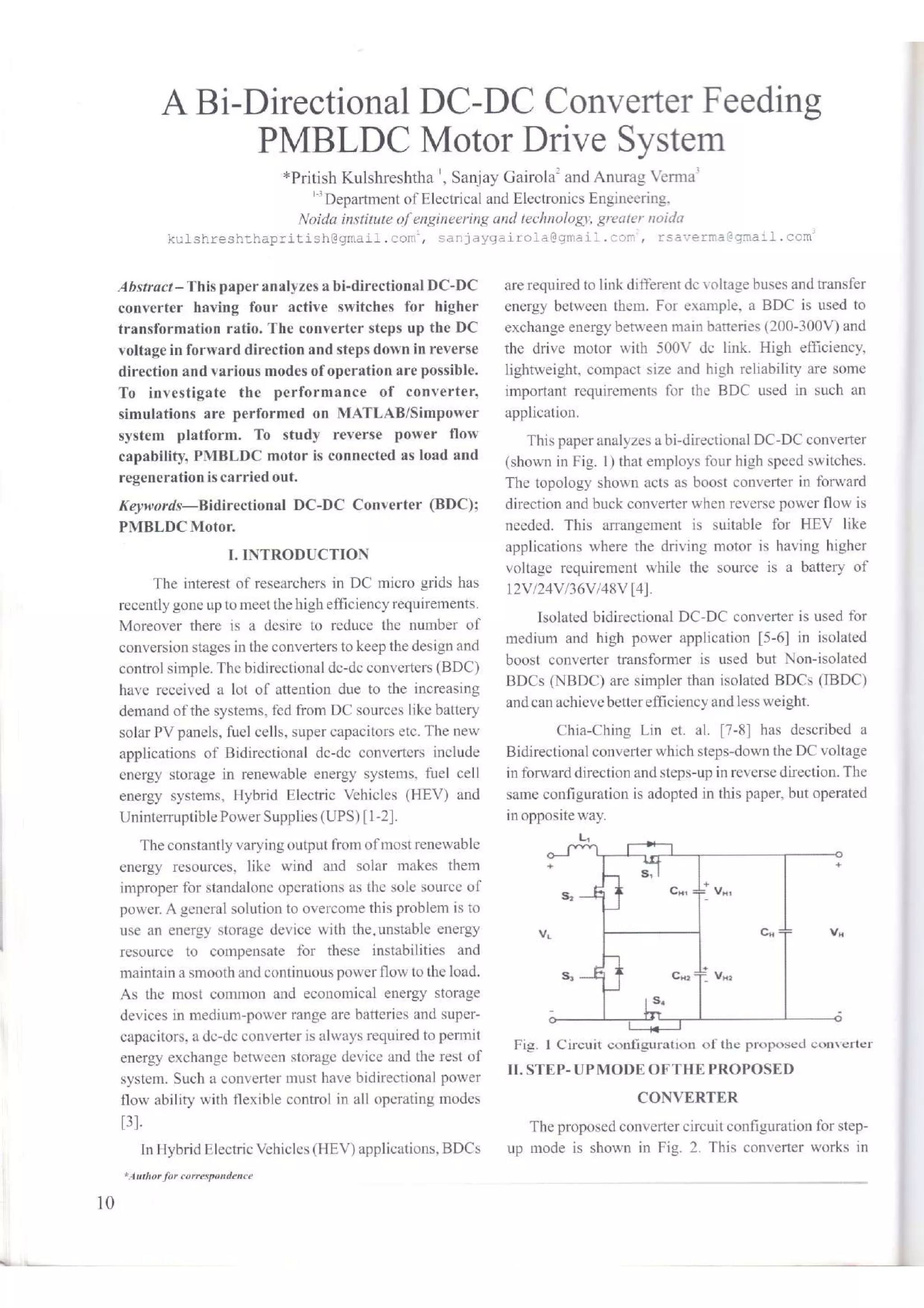 A Bi-Directional DC-DC Converter Feeding PMBLDC Motor Drive System | PDF
