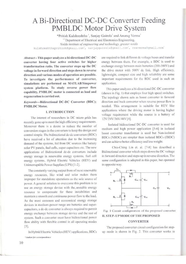 A Bi-Directional DC-DC Converter Feeding PMBLDC Motor Drive System | PDF
