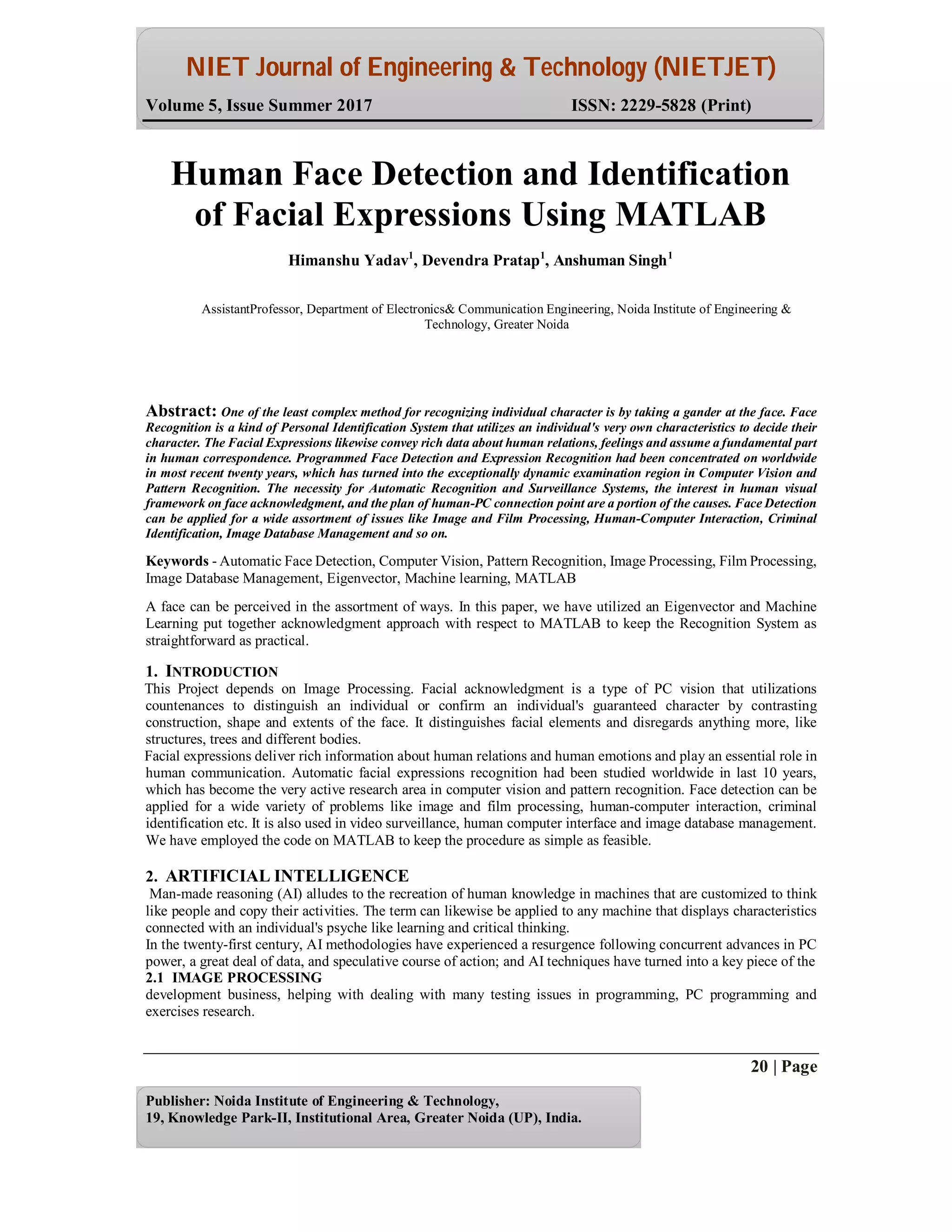 Human Face Detection And Identification Of Facial Expressions Using