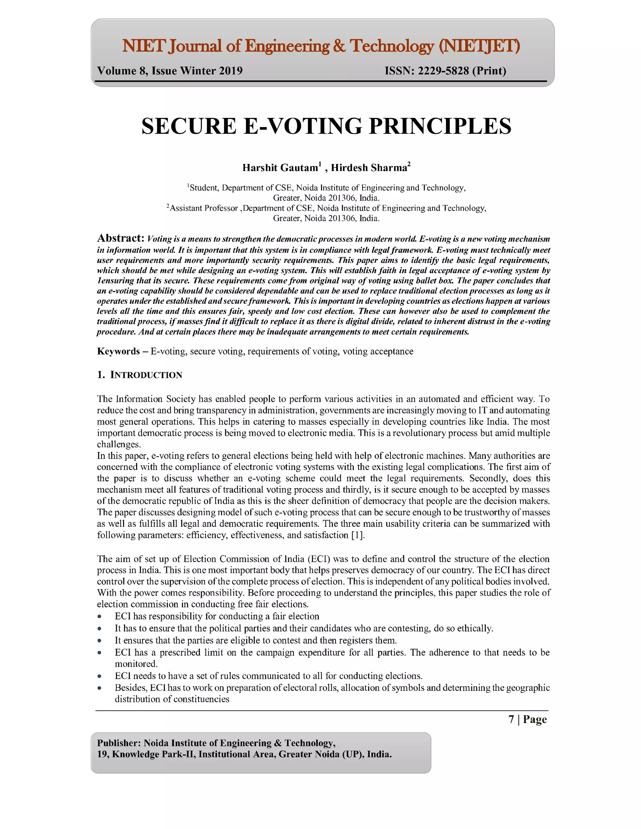 SECURE E-VOTING PRINCIPLES | PDF